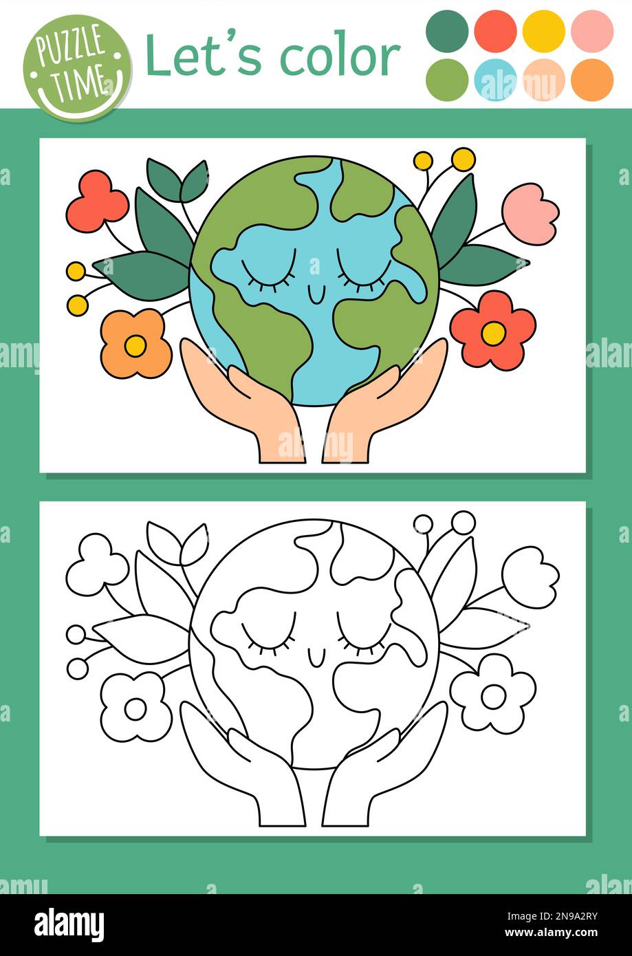 Ecological coloring page for children with planet. Vector eco awareness ...