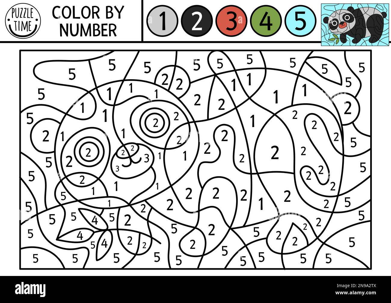Vector ecological color by number activity with panda bear. Eco ...