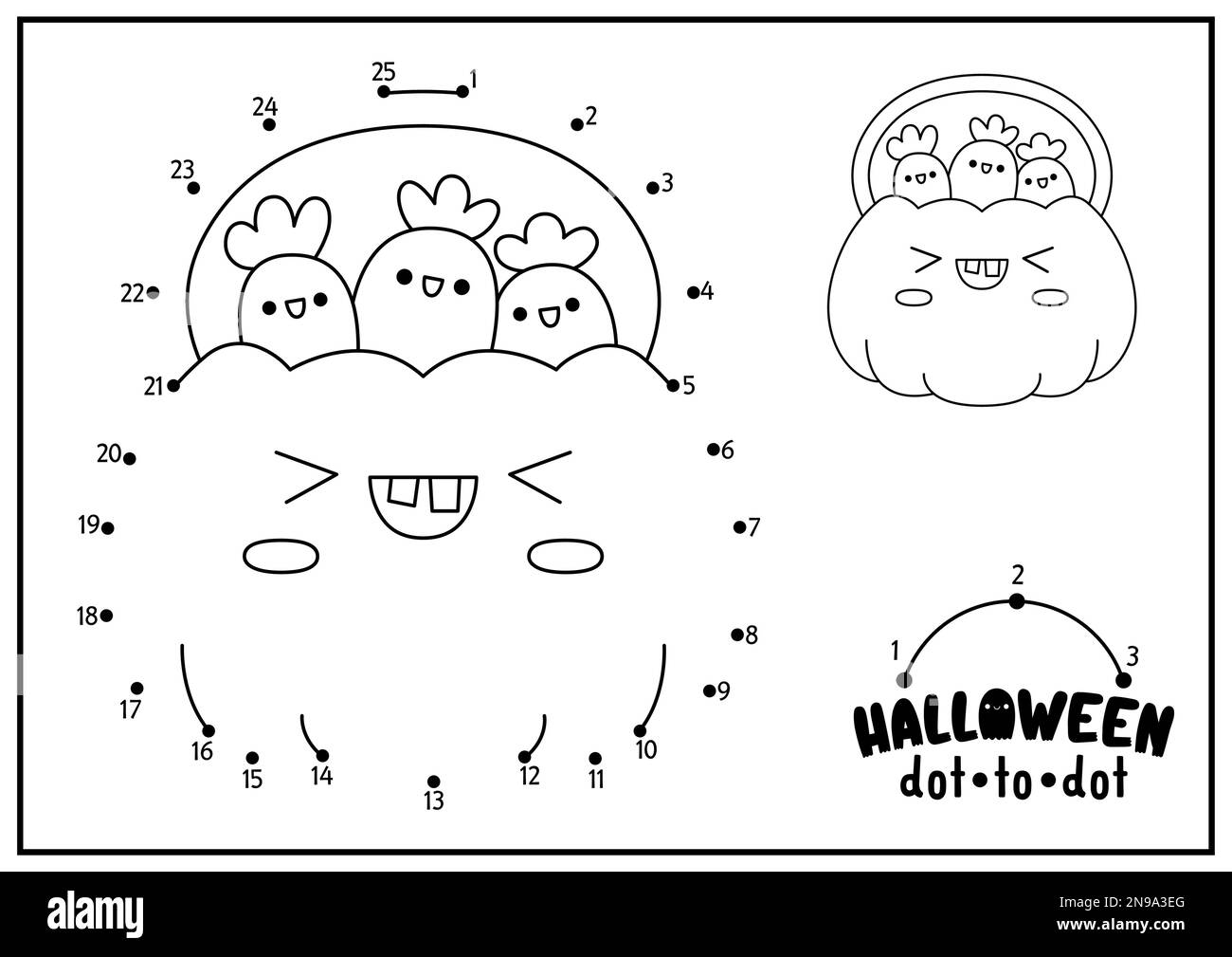 Vector Halloween dot-to-dot and color activity with cute kawaii pumpkin ...