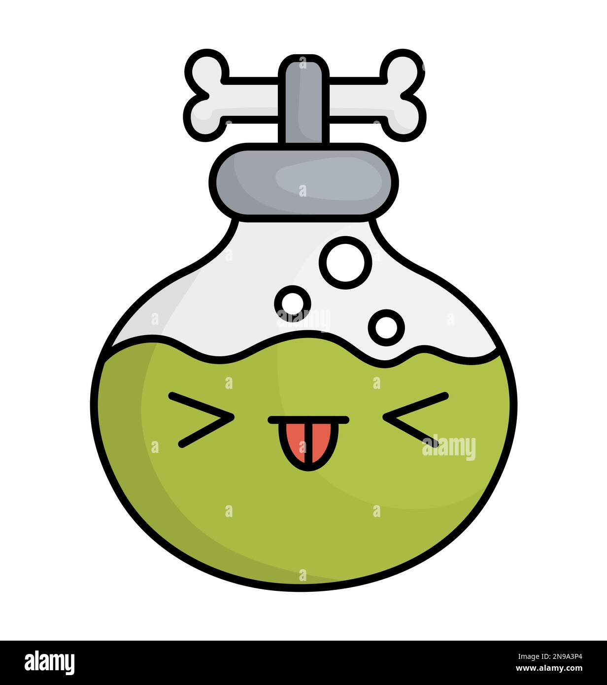 Vector kawaii bottle with green magic potion. Cute smiling Halloween ...