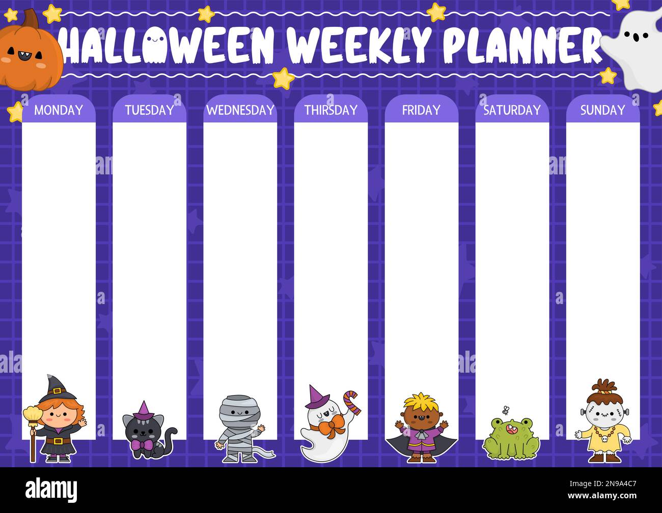 Vector Halloween weekly planner with traditional holiday symbols. Cute ...