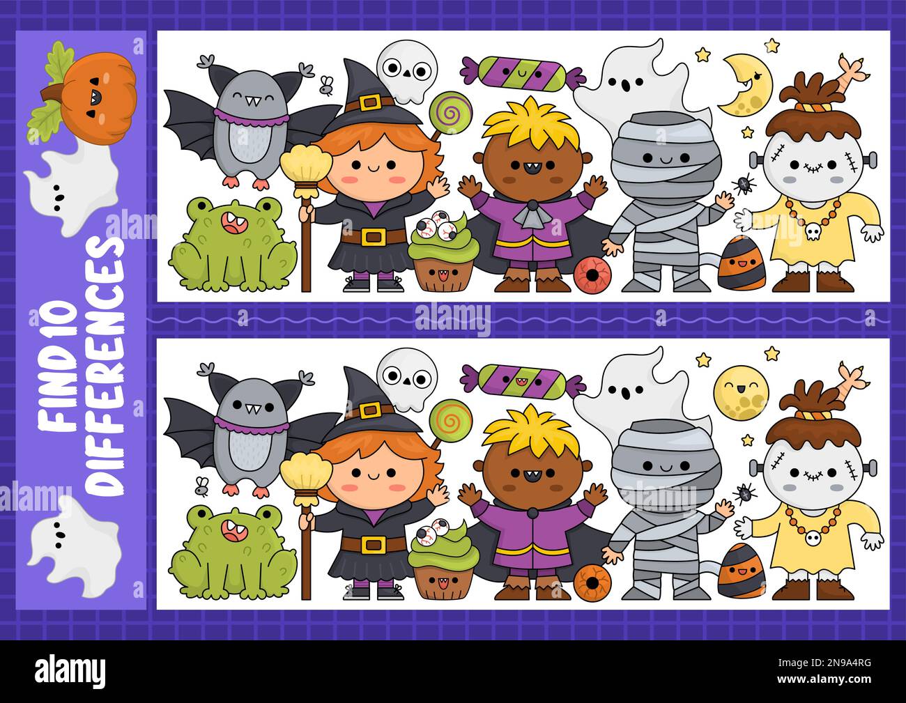 Halloween find differences game for children. Attention skills activity ...