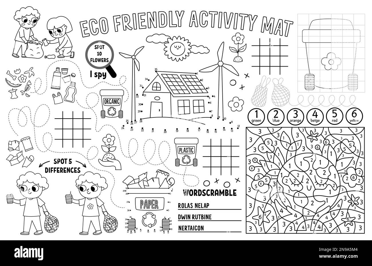 Vector ecological placemat for kids. Eco awareness printable activity ...