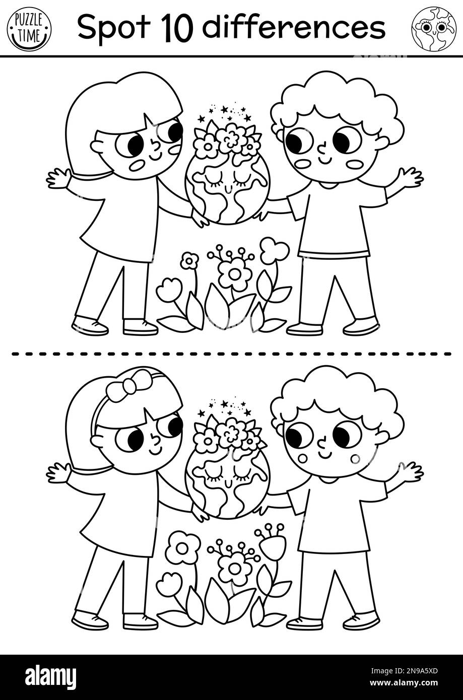 Find differences game. Ecological black and white educational activity ...