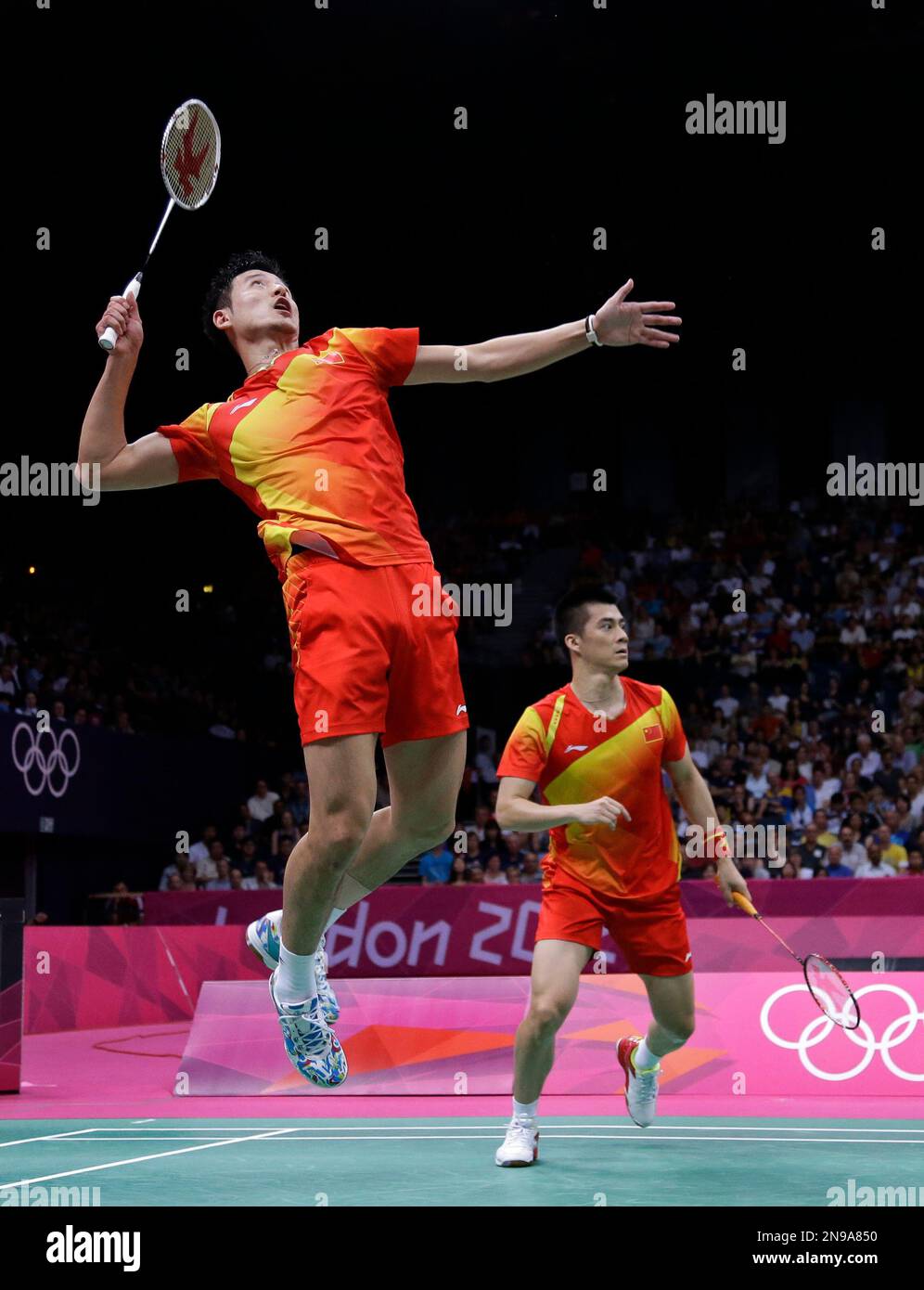 China's Cai Yun, left, and Fu Haifeng play against Denmark's Carsten ...