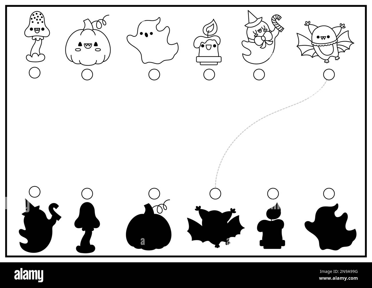 Halloween black and white shadow matching activity. Autumn holiday ...