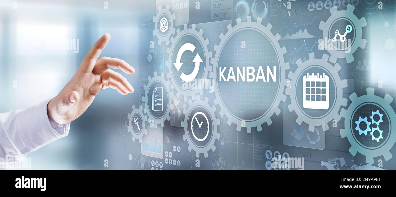Kanban work flow process management system concept on virtual screen ...