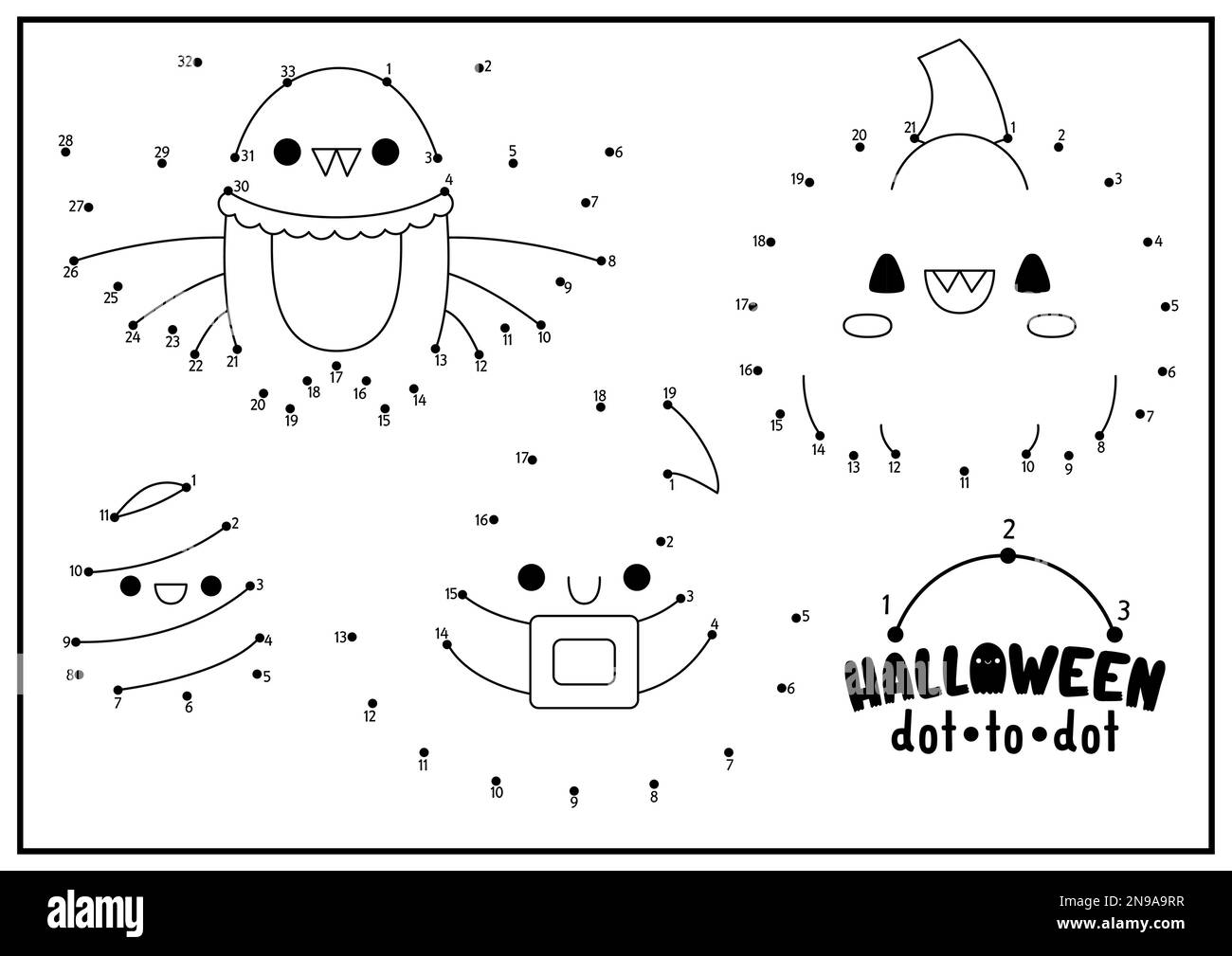 Vector Halloween dot-to-dot and color activity with cute kawaii ...