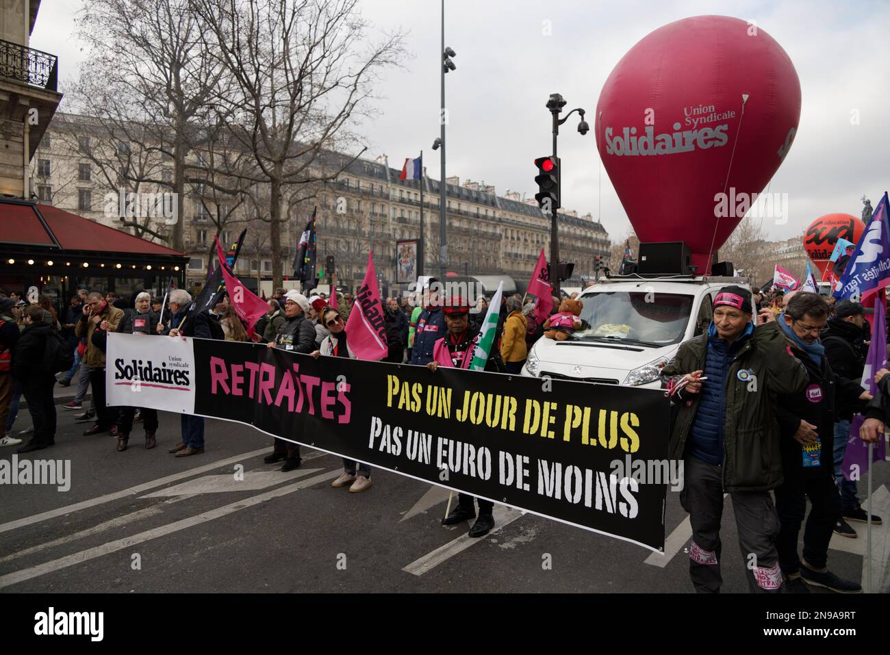 Paris, France. 11th Feb, 2023. Demonstration against pension reform and ...