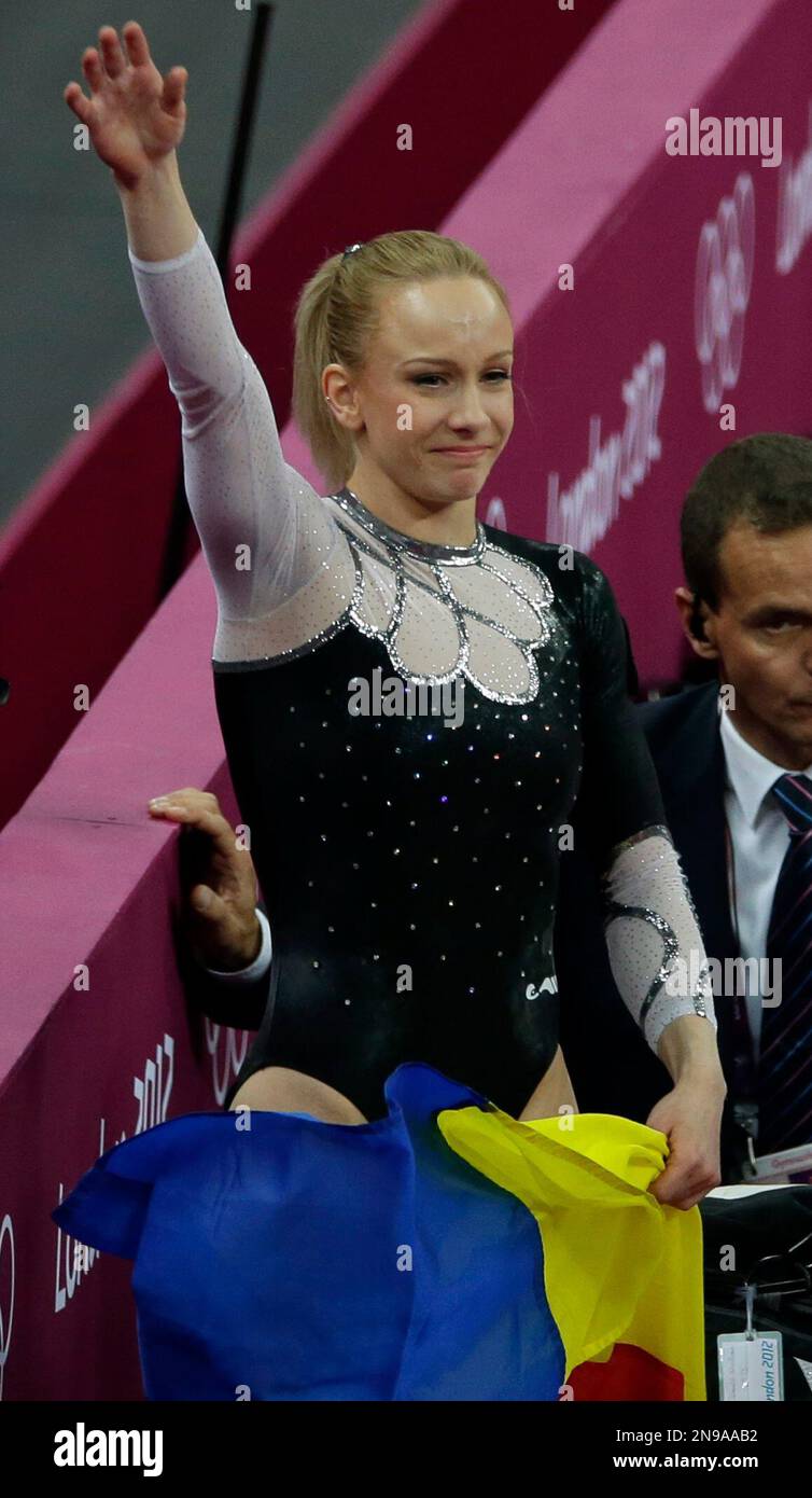 Romania's gymnast Sandra Raluca Izbasa acknowledges the crowd after ...