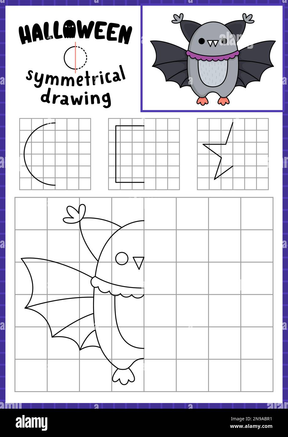 Halloween symmetrical drawing worksheet. Complete the bat picture ...