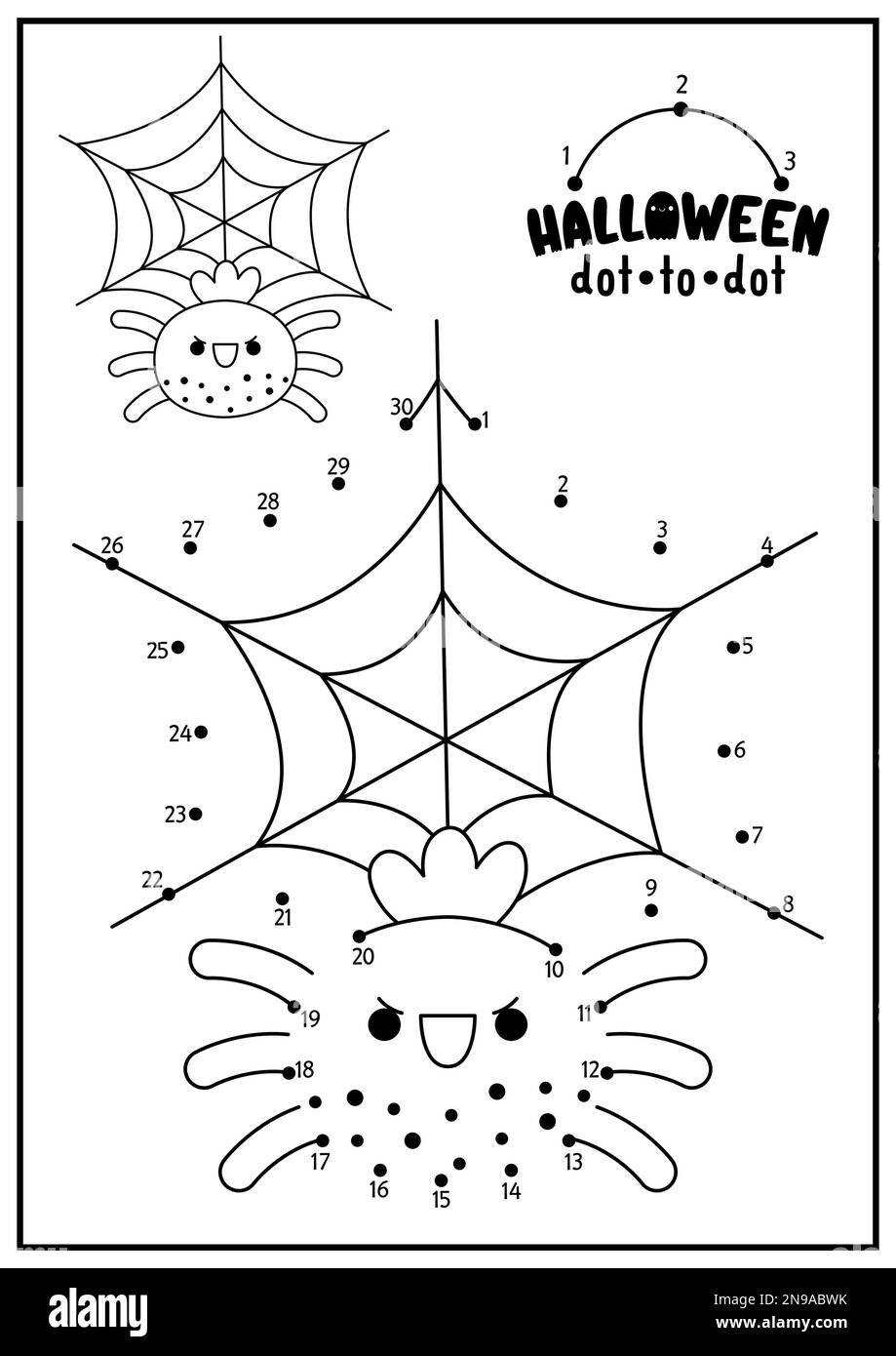 Vector Halloween dot-to-dot and color activity with cute kawaii spider ...