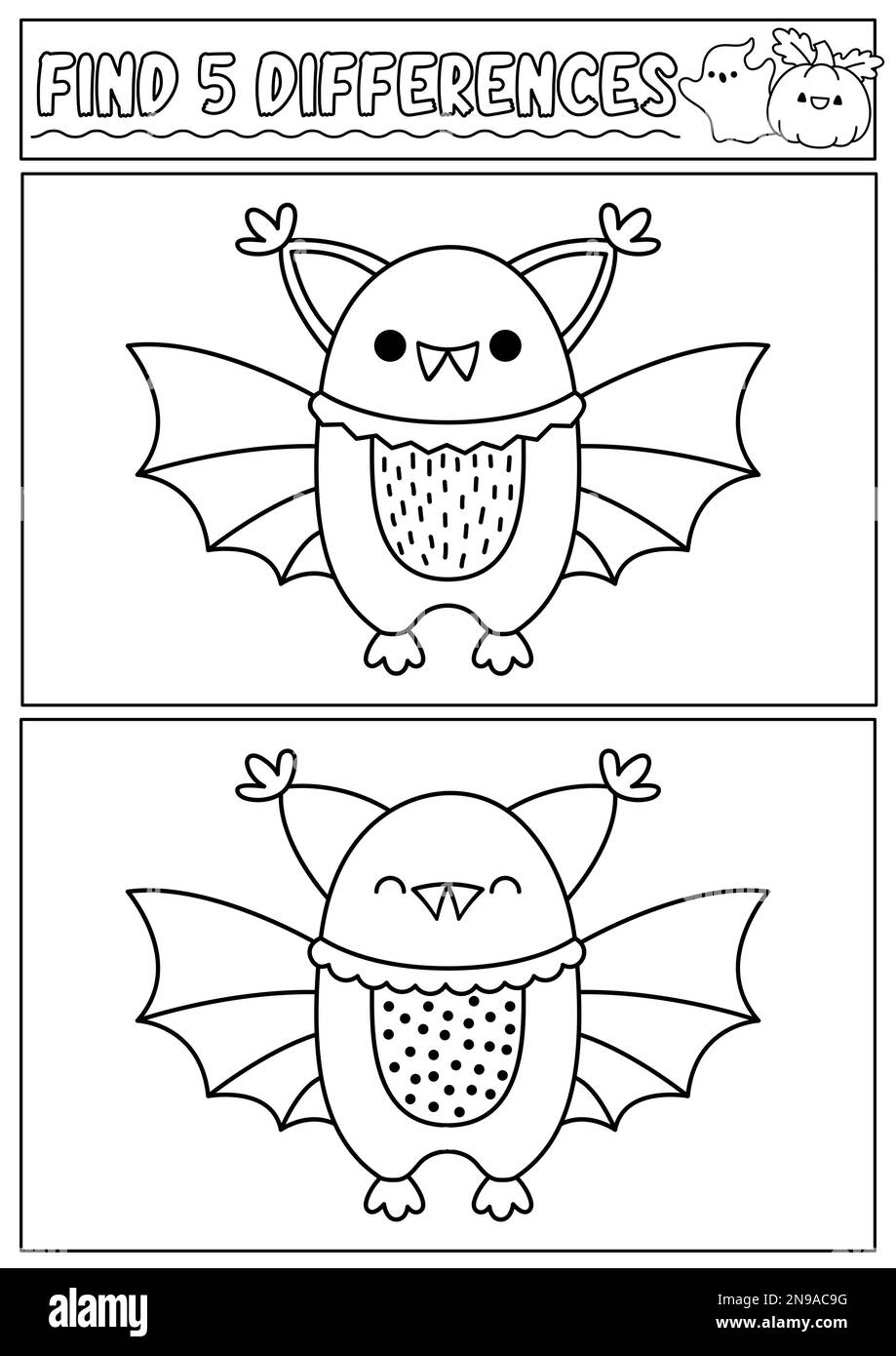 Halloween black and white find differences game for children. Attention ...