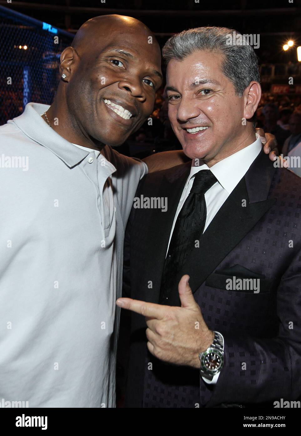 Big Boy, left, and Bruce Buffer attend the UFC on Fox event at Staples ...