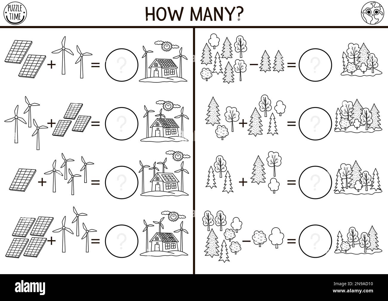 How many trees, wind turbines and solar panels black and white game ...