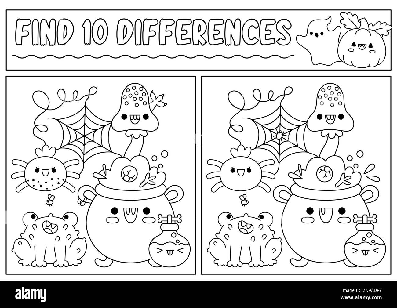 Halloween black and white find differences game for children. Attention ...
