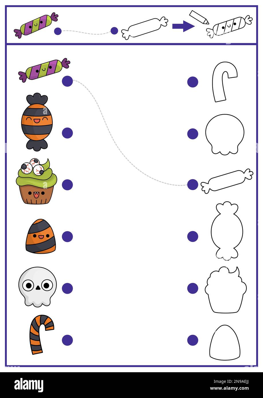 Halloween shape matching, coloring and drawing activity. Autumn holiday ...