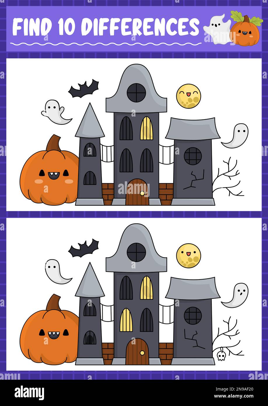 Halloween find differences game for children. Attention skills activity ...