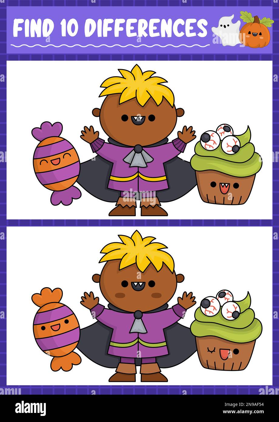 Halloween find differences game for children. Attention skills activity ...