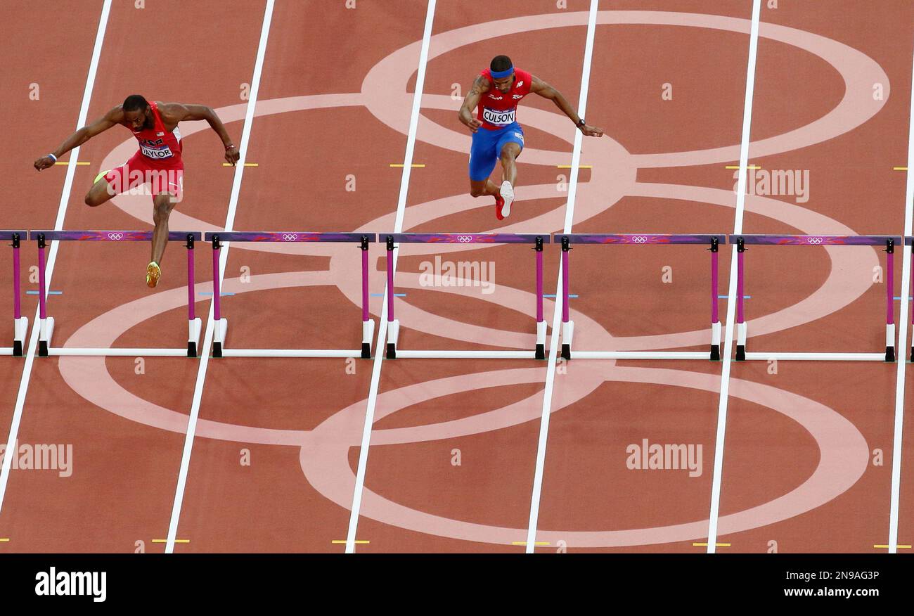 United States' Angelo Taylor, left, and Puerto Rico's Javier Culson ...