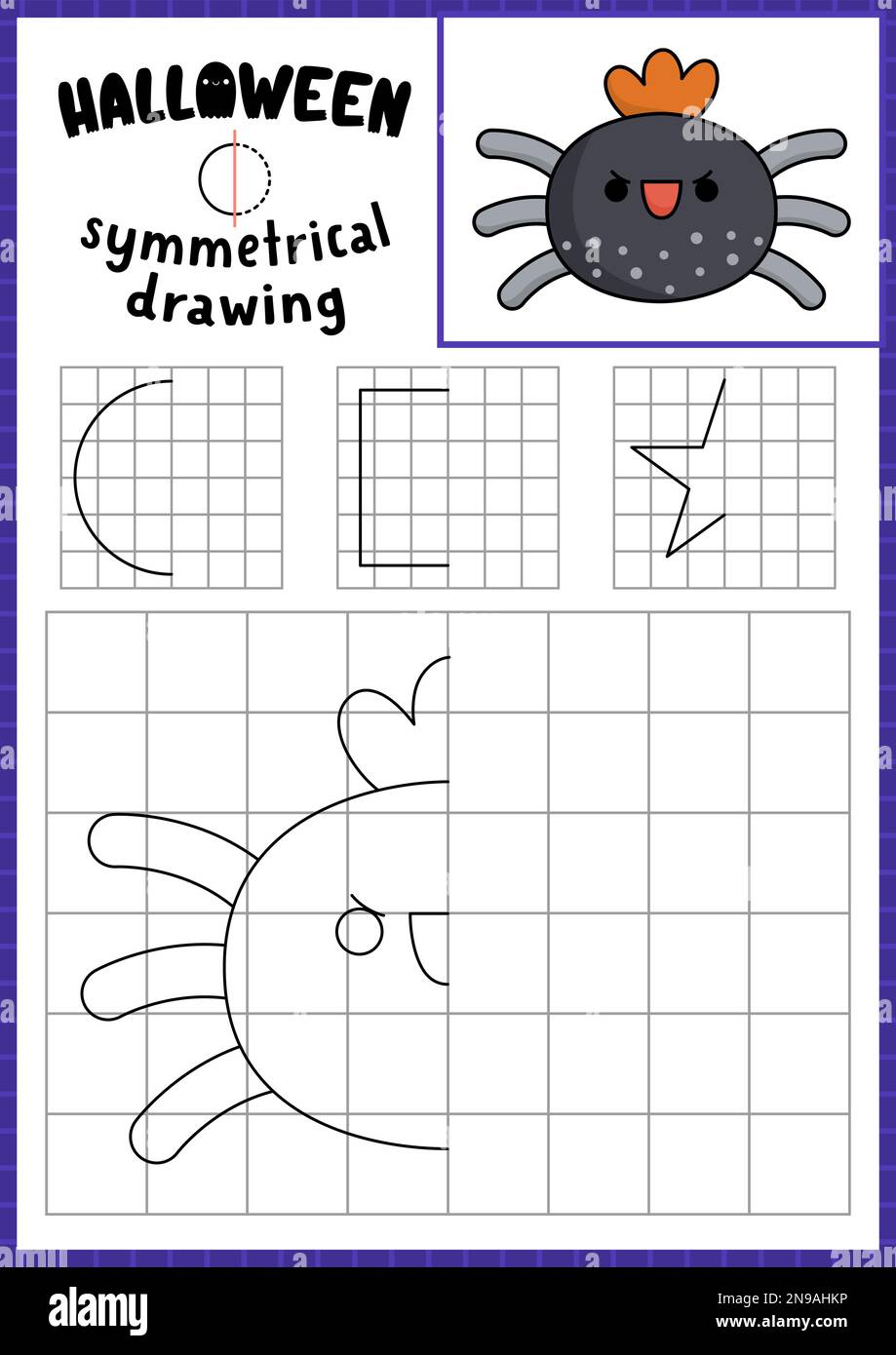 Halloween symmetrical drawing worksheet. Complete the spider picture ...