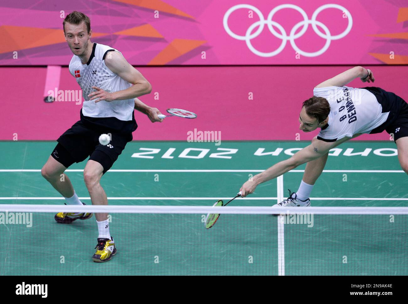 Denmark's Mathias Boe, right, and Carsten Mogensen, play against South ...