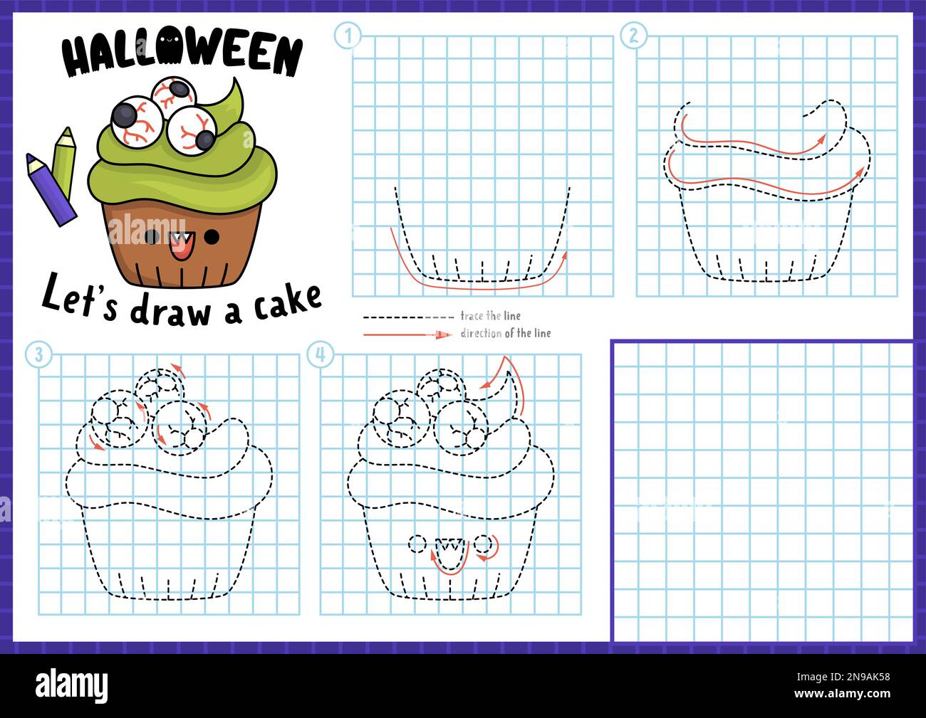 Halloween step by step drawing worksheet. How to draw a cake. Complete ...