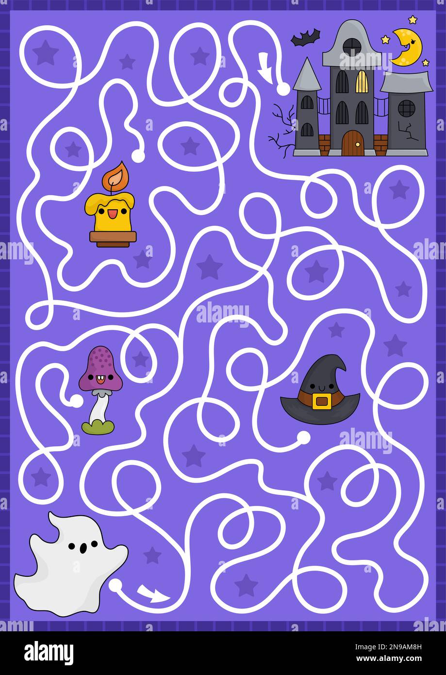 Halloween maze for kids. Autumn holiday preschool printable activity ...