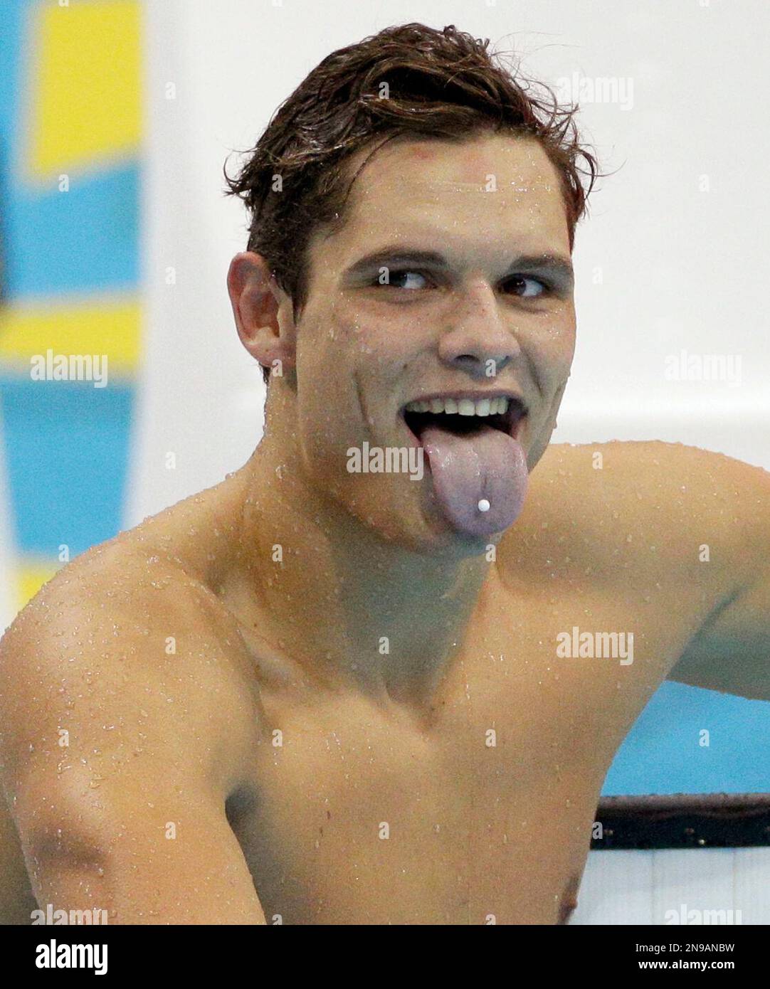 France's Florent Manaudou reacts to his gold medal win in the men's 50 ...
