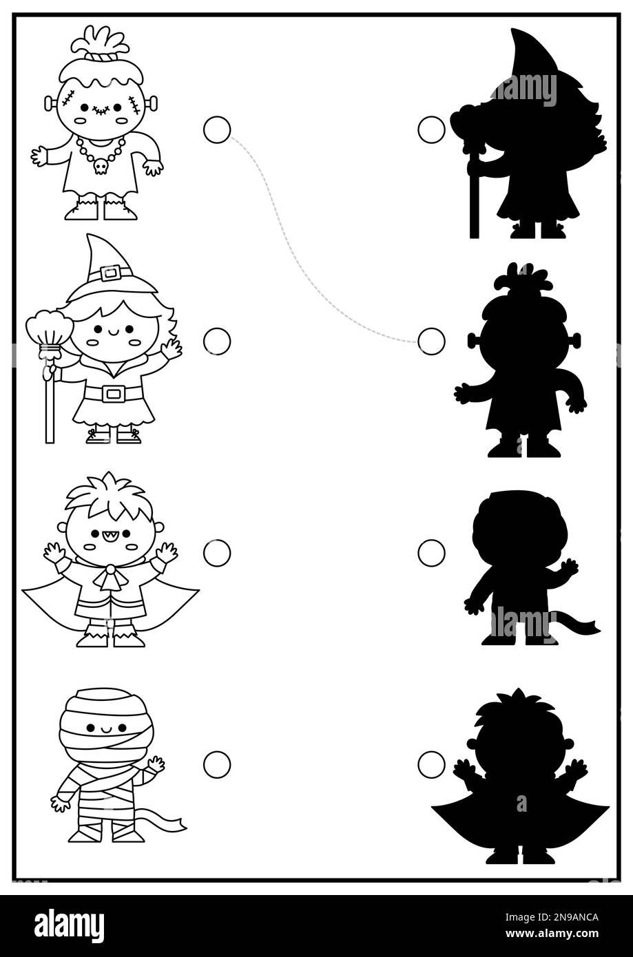 Halloween black and white shadow matching activity. Autumn holiday ...