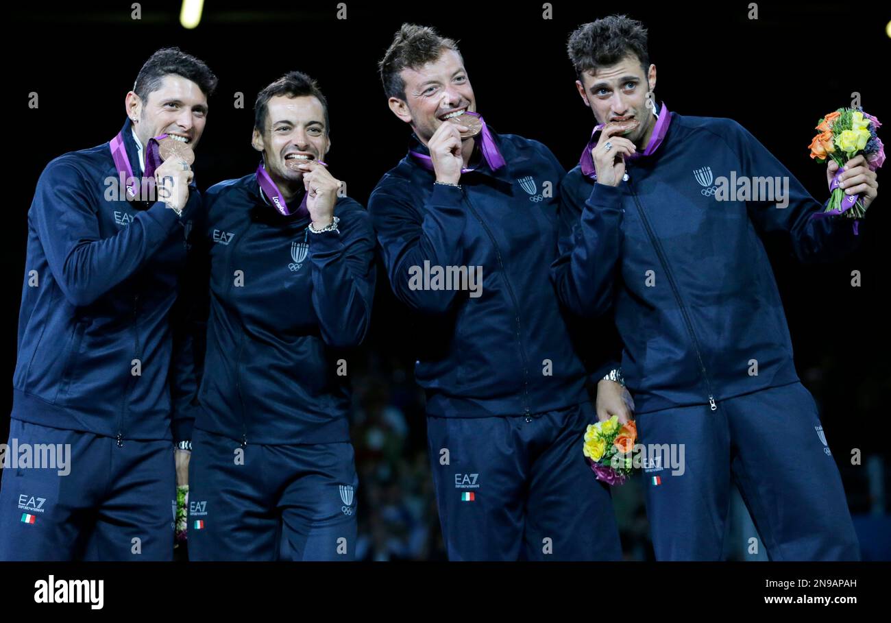 From left, Italy's bronze medal winning team, Aldo Montano, Diego ...