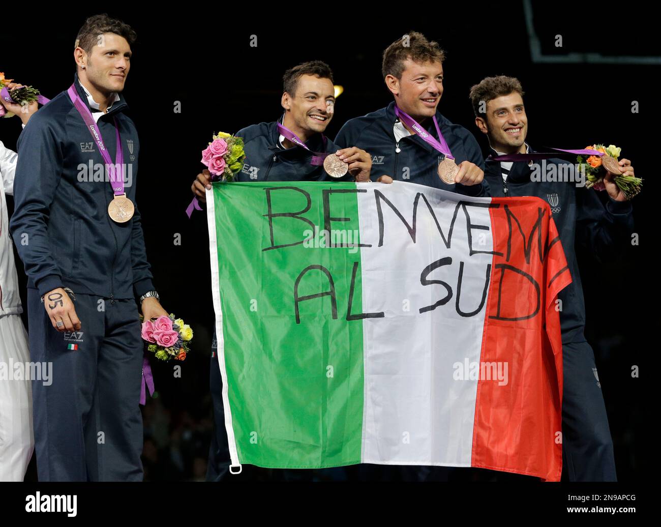 From left, Italy's bronze medal winning team, Aldo Montano, Diego ...