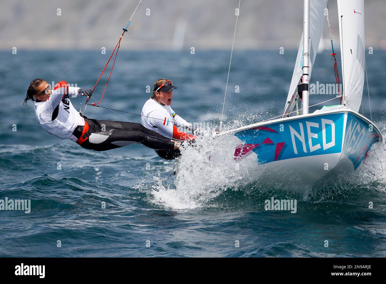 Lisa Westerhof and Lobke Berkhout of Netherlands sail during the 470 ...