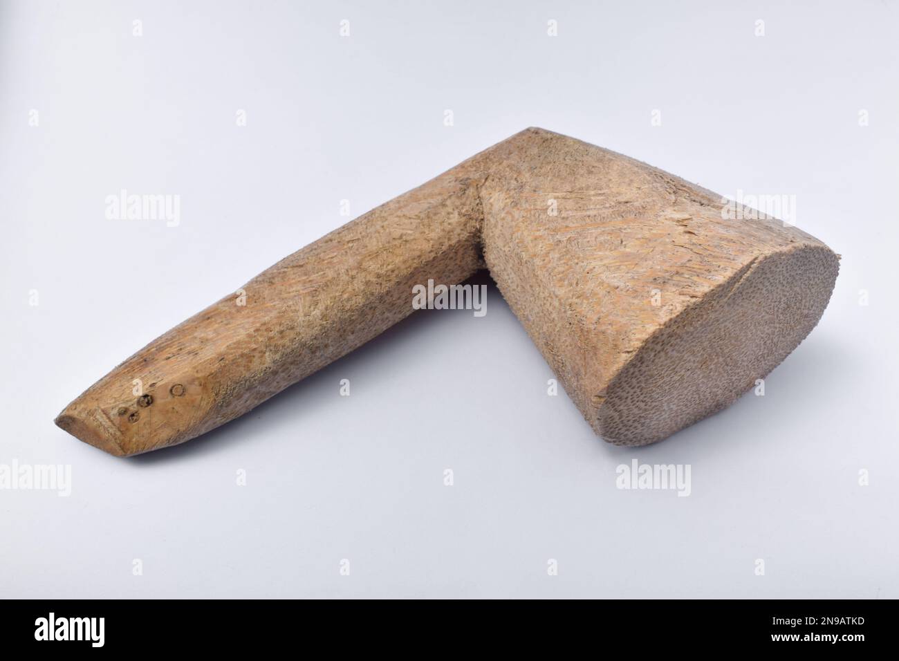 Wooden pestle (Cobek and Ulekan) isolated on a white background. Is a ...