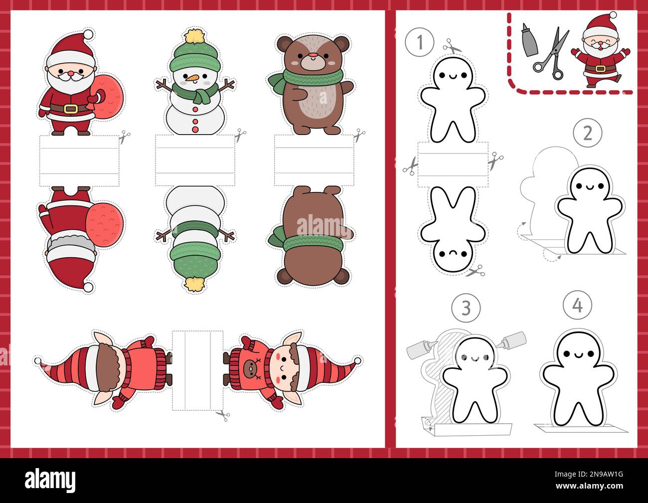 Vector Christmas paper dolls set. Cute finger puppets or chips with ...