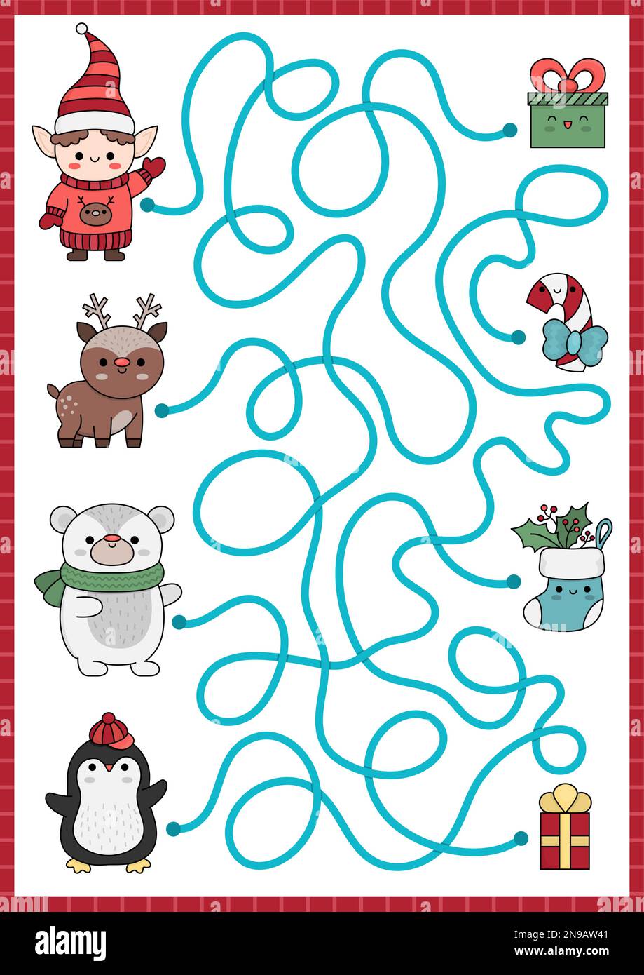 Christmas maze for kids. Winter holiday preschool printable activity ...