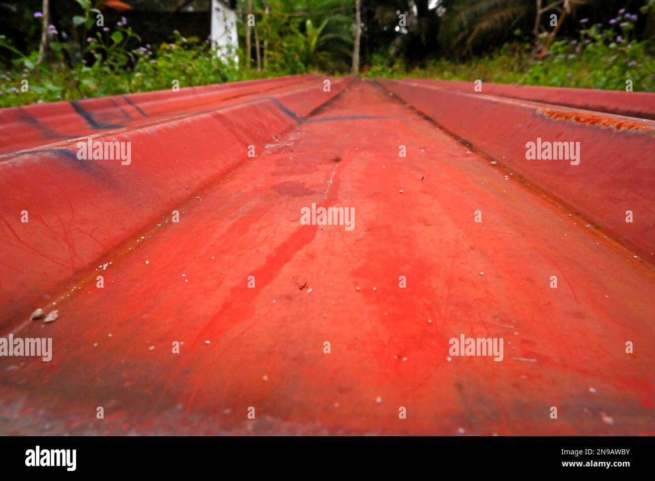This Type Of Corrugated Zinc Is Red, Placed On The Ground Stock Photo ...