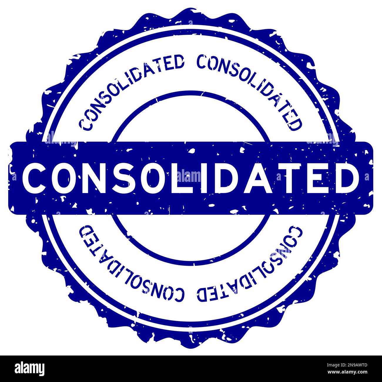 Grunge blue consolidated word round rubber seal stamp on white ...