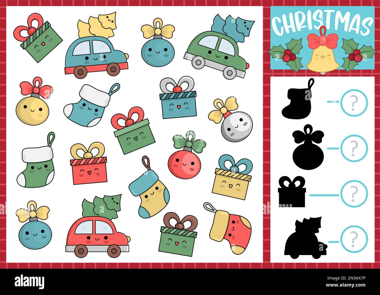 Christmas I spy and shadow match game for kids. Searching and counting ...