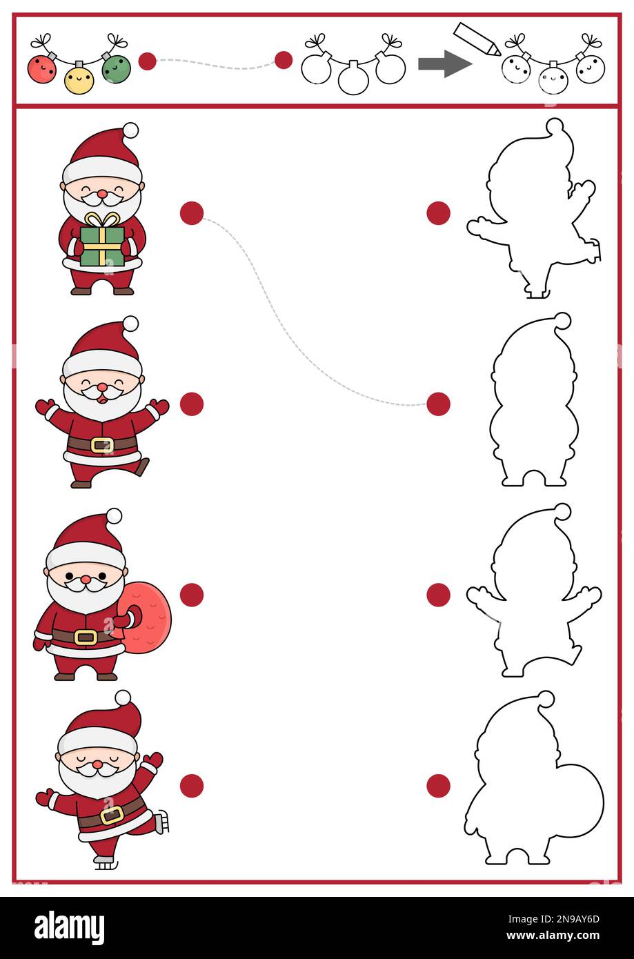 Christmas shape matching, coloring and drawing activity. Winter holiday ...