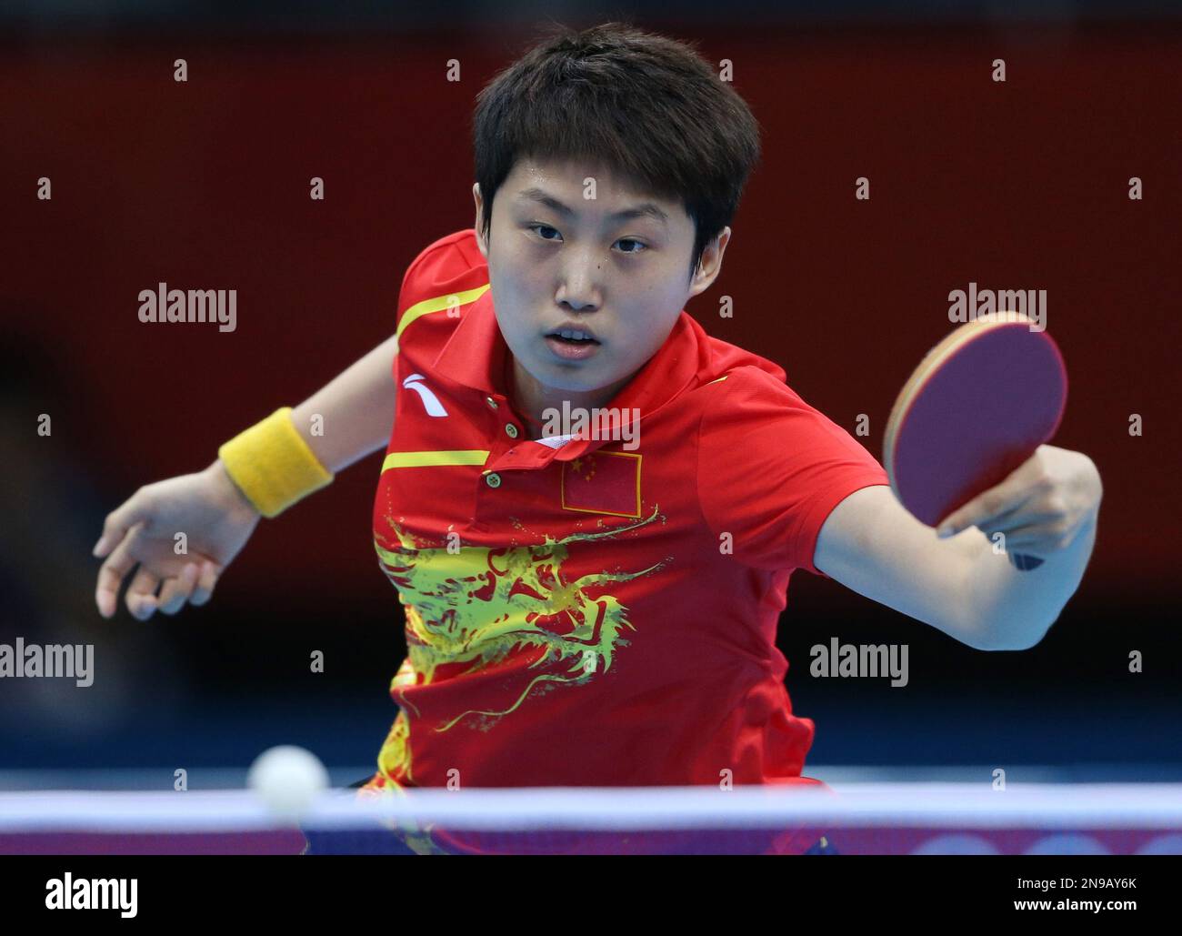 China's Guo Yue returns a shot to Spain's Sara Ramirez during the women ...