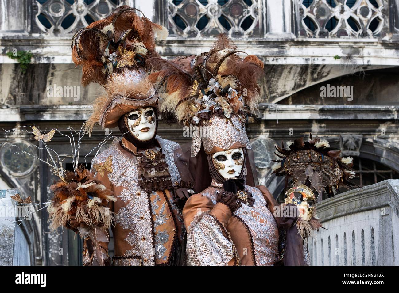 12. February 2023. Venice, Italy. Revellers wear colourful costumes for ...