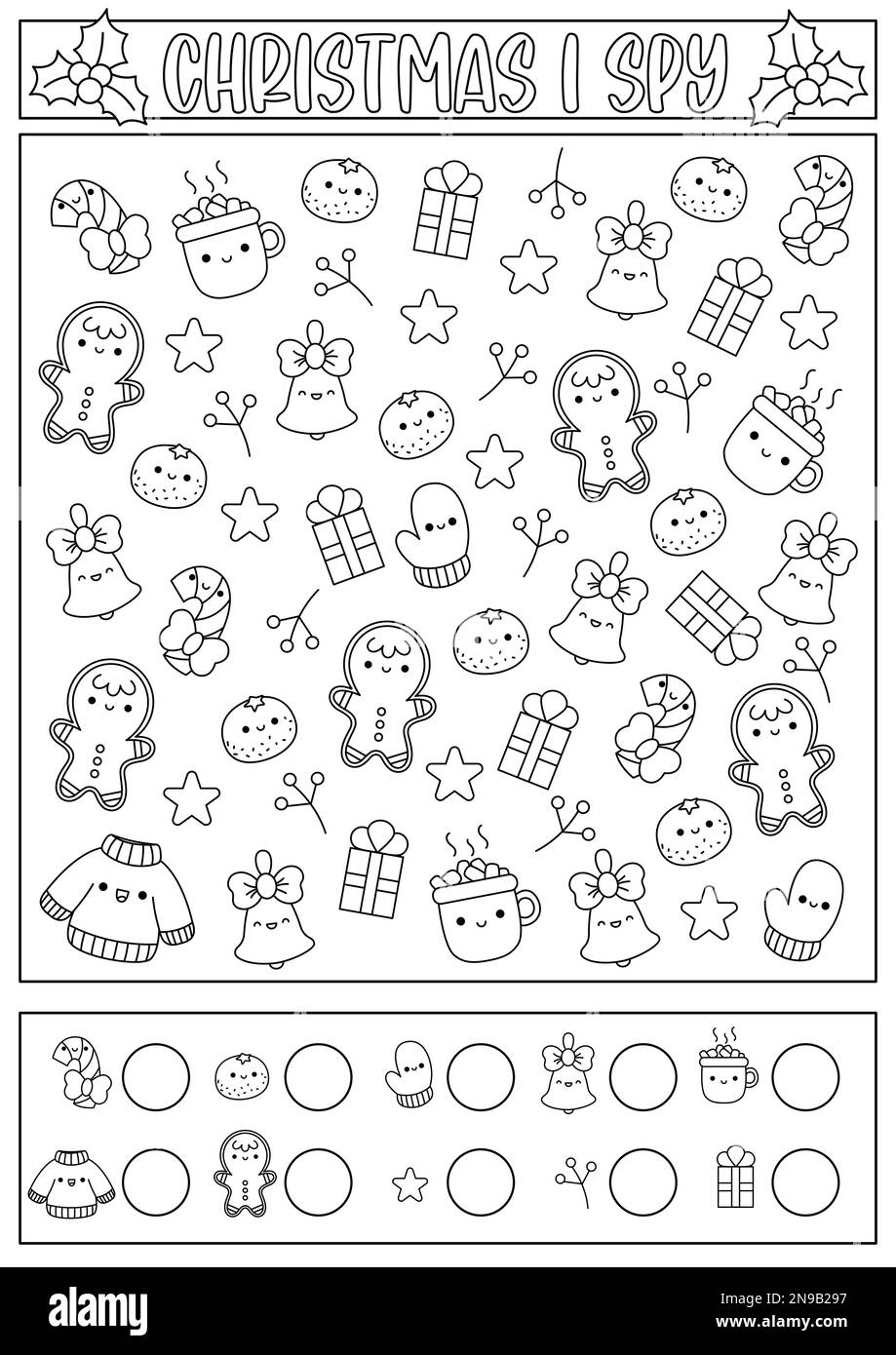 Christmas black and white I spy game for kids. Searching and counting ...