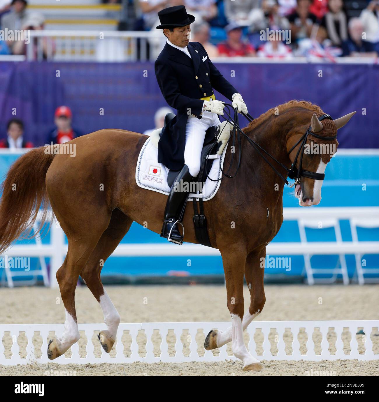 Hiroshi Hoketsu from Japan rides Whisper in the equestrian dressage ...