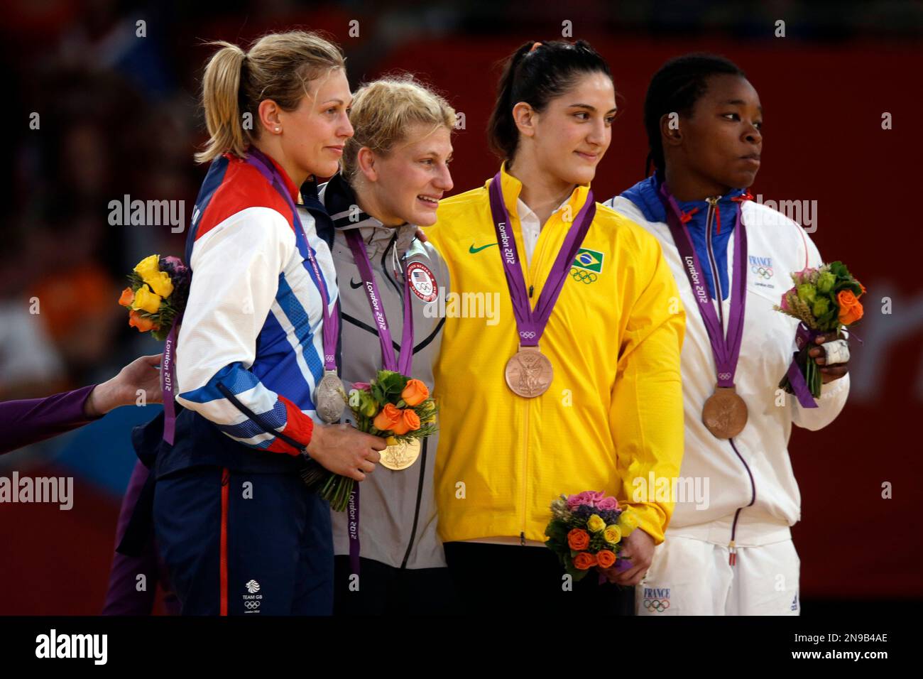 Silver medalist Gemma Gibbons, of Great Britain, from left, gold ...