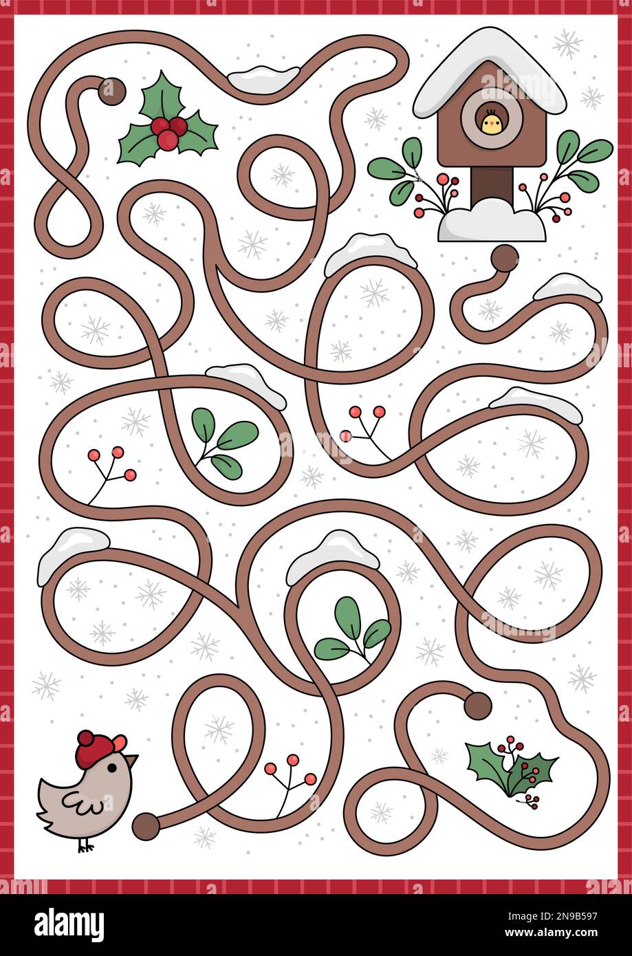 Christmas maze for kids. Winter holiday preschool printable activity ...