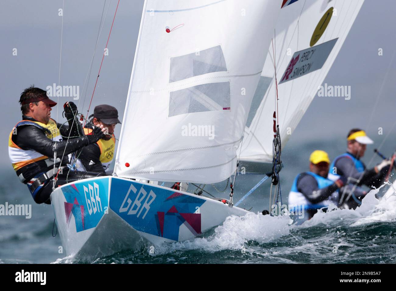 Great Britain's crew Iain Percy and Andrew Simpson compete during the ...