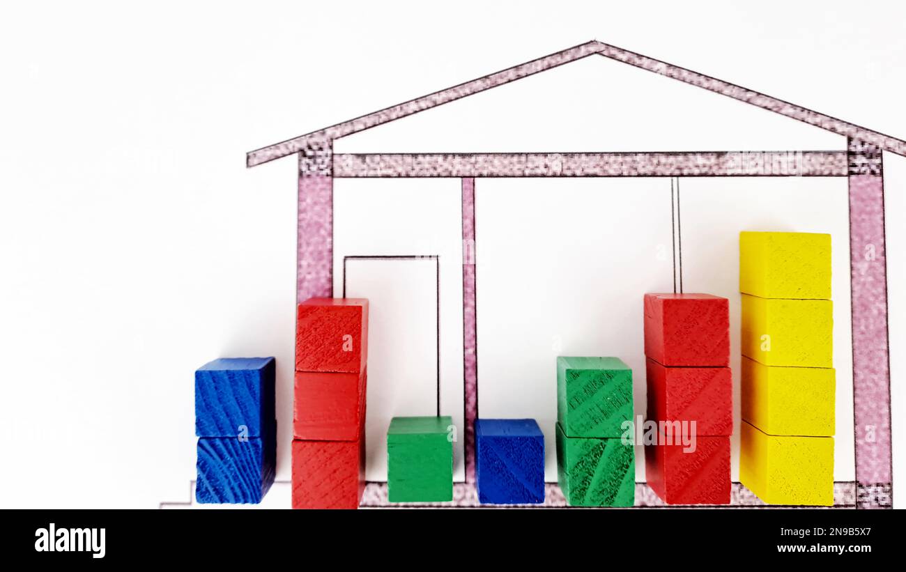 Abstract multicolored 3d graph on house background, real estate ...