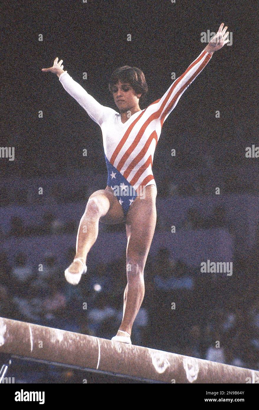 America's Mary Lou Retten goes through her routine on the Balance Beam ...