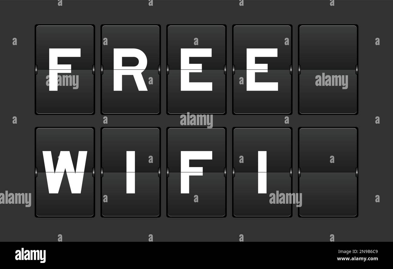 Black color analog flip board with word free wifi on gray background ...